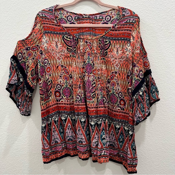 Bila | Tops | Bila Boho Peasant Blouse Cold Shoulder Floral Paisley ...
